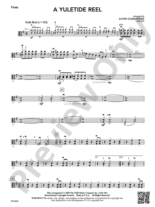 A Yuletide Reel: Viola: Viola Part - Digital Sheet Music Download