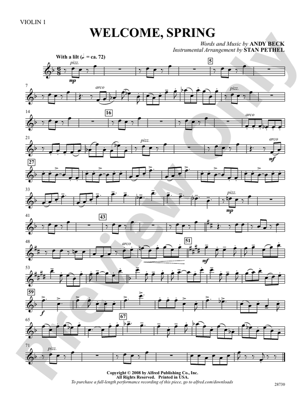Welcome, Spring: 1st Violin: 1st Violin Part - Digital Sheet Music Download