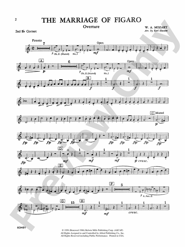 The Marriage of Figaro Overture: 2nd B-flat Cornet: 2nd B-flat Cornet ...