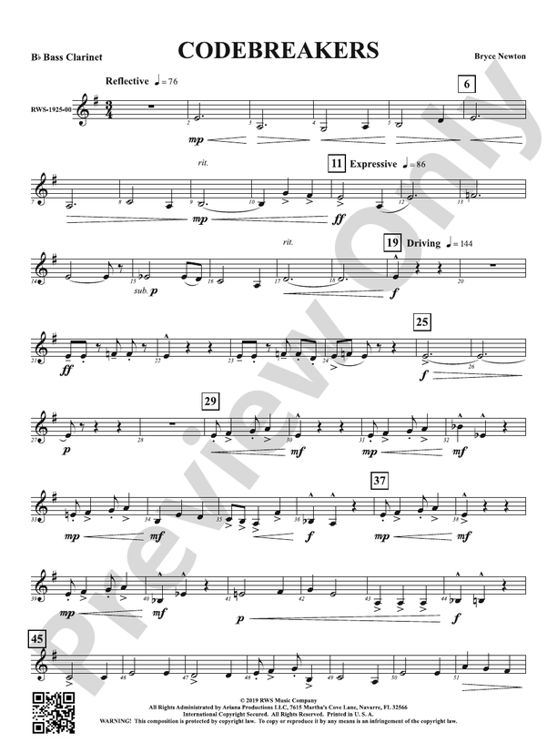 Codebreakers: B-flat Bass Clarinet: B-flat Bass Clarinet Part: Bryce ...
