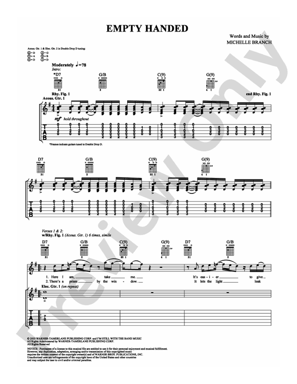 Empty Handed: Guitar TAB: Michelle Branch - Digital Sheet Music Download