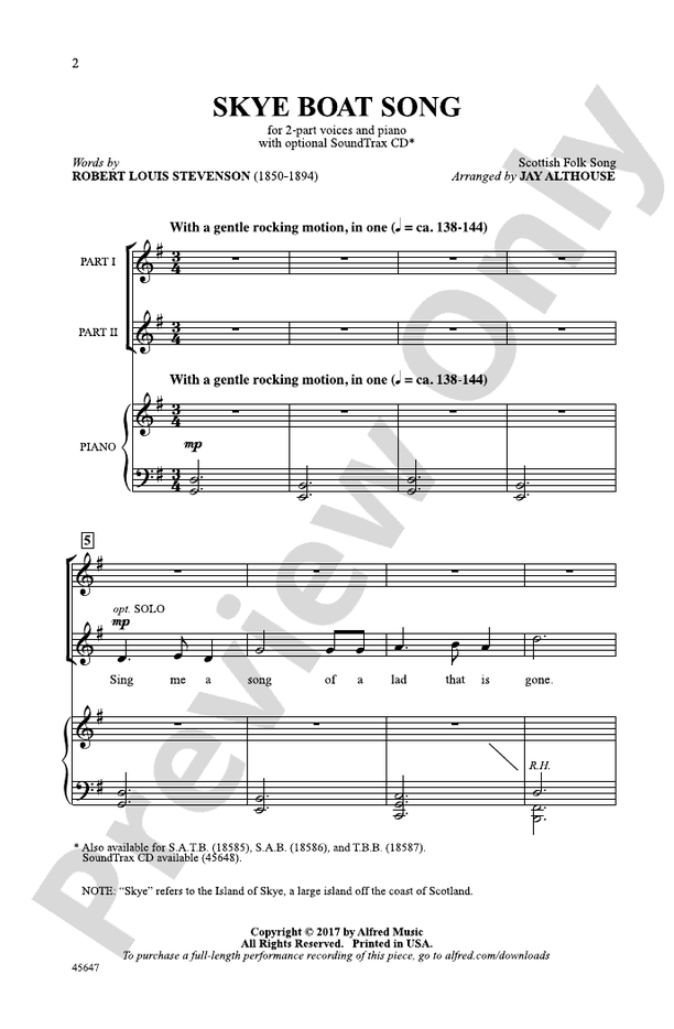 Skye Boat Song: 2-Part Choral Octavo - Digital Sheet Music Download