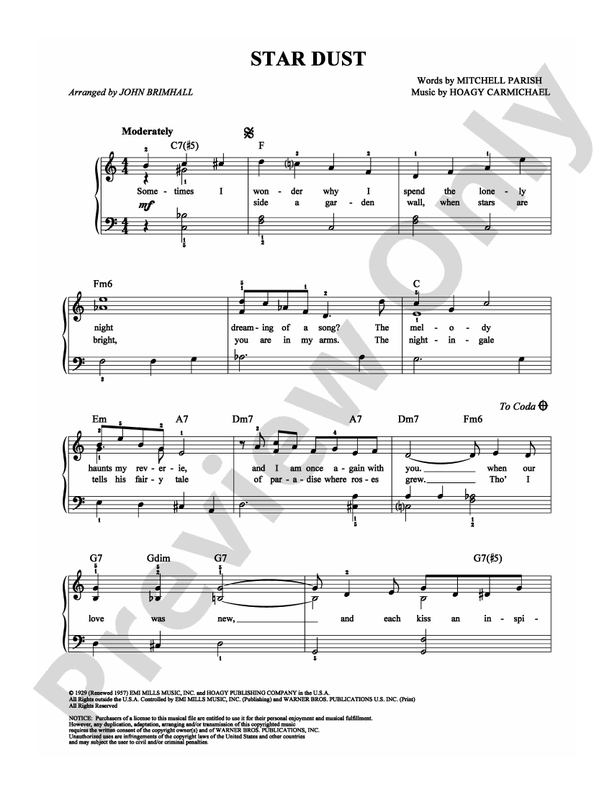 Star Dust: Easy Piano: Hoagy Carmichael - Digital Sheet Music Download