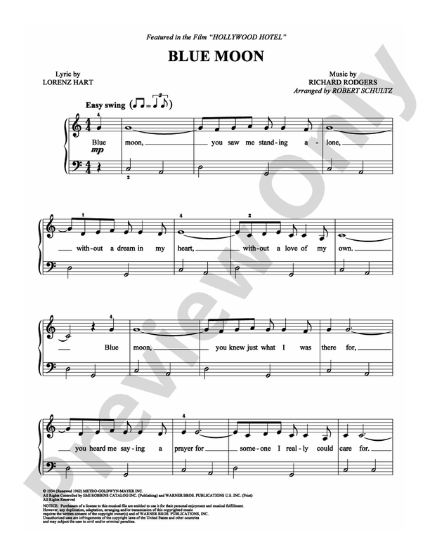 Blue Moon: Easy Piano: Richard Rodgers - Digital Sheet Music Download