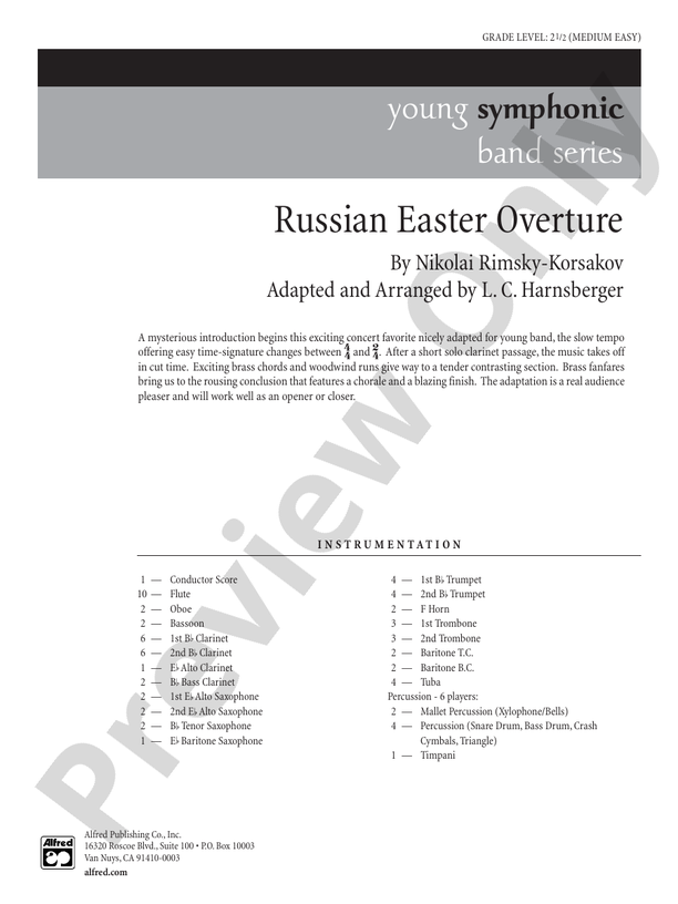 Russian Easter Overture: Concert Band Conductor Score & Parts: Nicolai ...