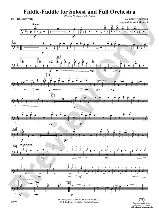 Fiddle-Faddle for Soloist and Full Orchestra: 1st Trombone: 1st Trombone Part - Digital Sheet ...