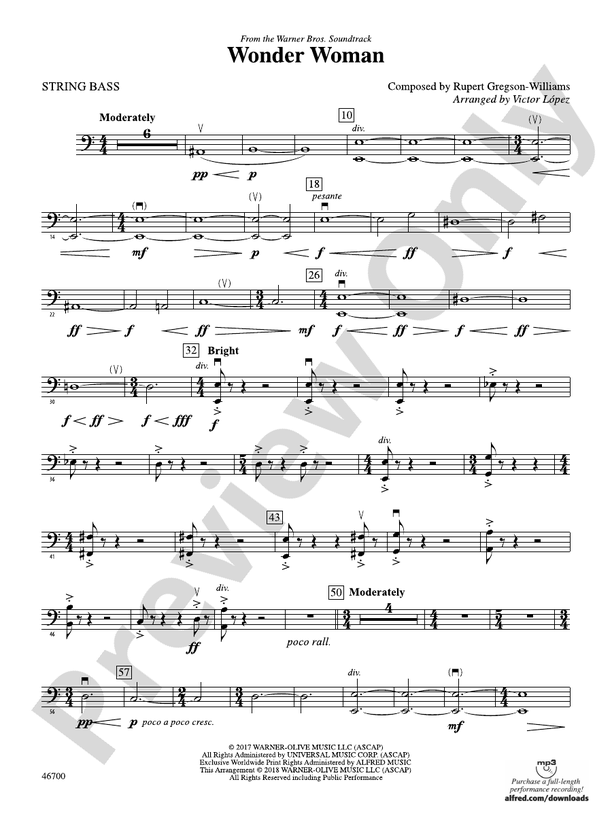 Wonder Woman: From the Warner Bros. Soundtrack: String Bass: String ...