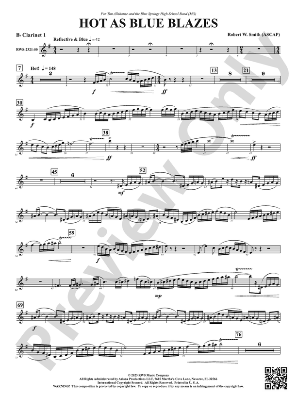 Hot As Blue Blazes: 1st B-flat Clarinet: 1st B-flat Clarinet Part ...