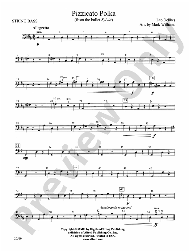 Pizzicato Polka (from the ballet Sylvia): String Bass: String Bass Part ...
