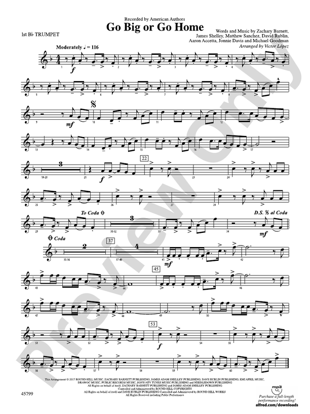 Go Big or Go Home: 1st B-flat Trumpet: 1st B-flat Trumpet Part ...