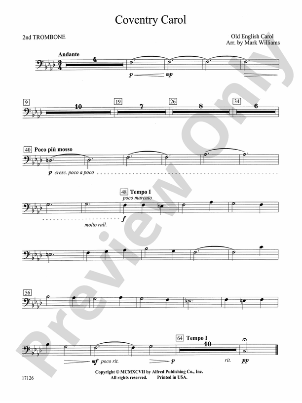 Coventry Carol: 2nd Trombone: 2nd Trombone Part - Digital Sheet Music Download