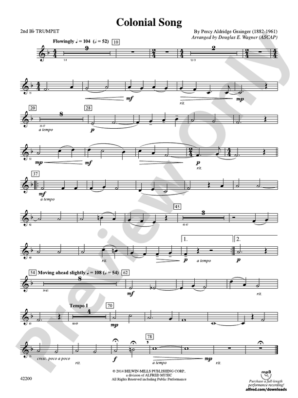 Colonial Song: 2nd B-flat Trumpet: 2nd B-flat Trumpet Part - Digital ...