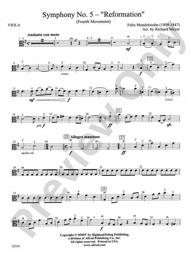 Symphony No. 5 "Reformation" (4th Movement): Viola: Viola Part ...