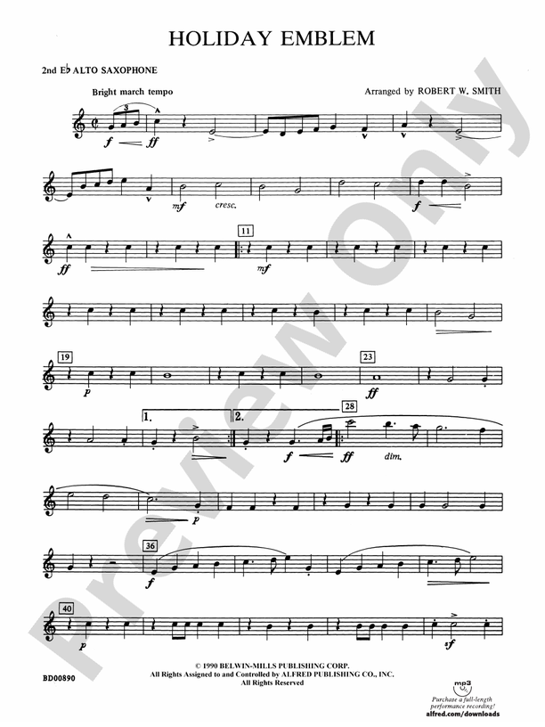 Holiday Emblem: 2nd E-flat Alto Saxophone: 2nd E-flat Alto Saxophone Part - Digital Sheet Music ...