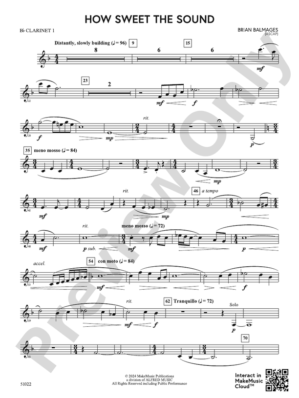 How Sweet the Sound: 1st B-flat Clarinet: 1st B-flat Clarinet Part - Digital Sheet Music Download