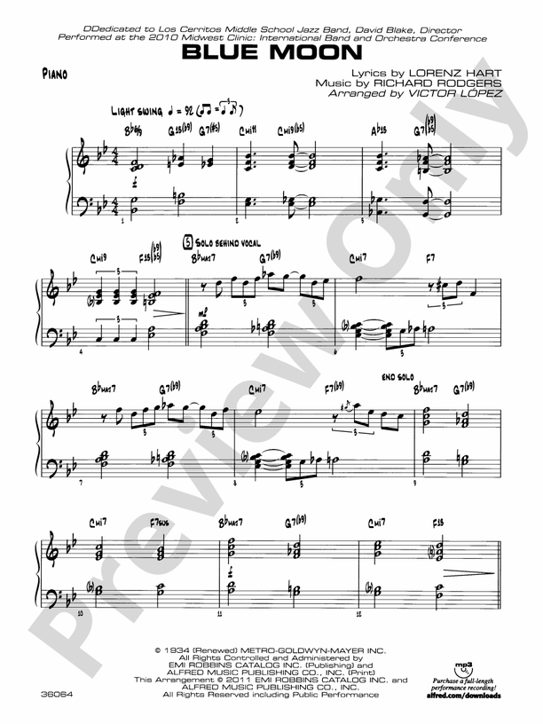 Blue Moon: Piano Accompaniment: Piano Accompaniment Part - Digital ...