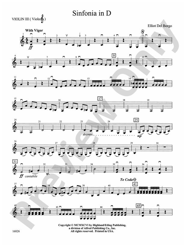 Sinfonia in D: 3rd Violin (Viola [TC]): 3rd Violin (Viola [TC]) Part ...