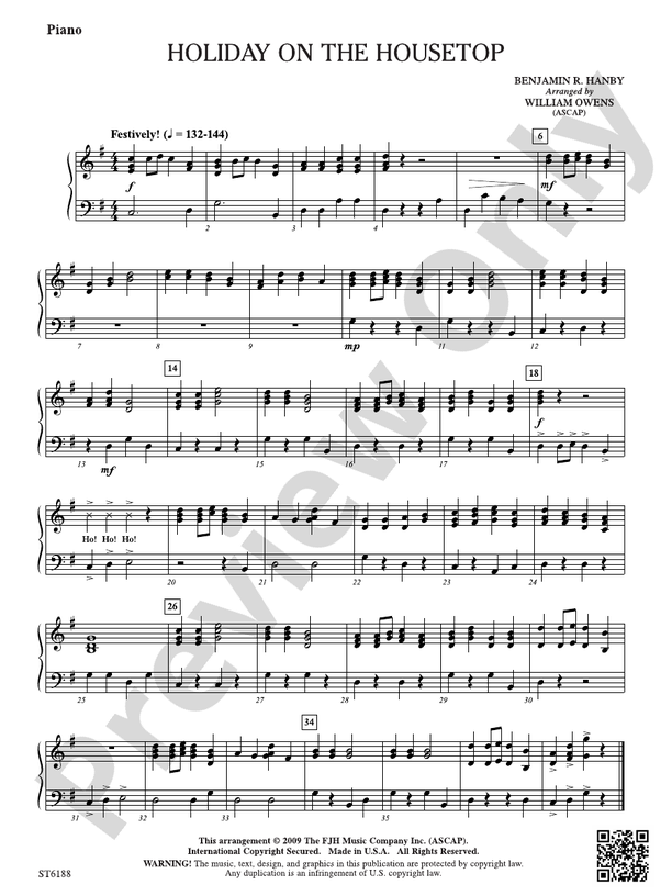 Holiday on the Housetop: Piano: Piano Part: Benjamin R. Hanby - Digital ...
