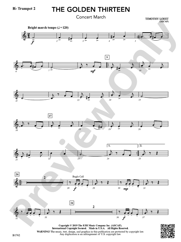 The Golden Thirteen: B-flat Trumpet 2: B-flat Trumpet 2 Part: Timothy ...