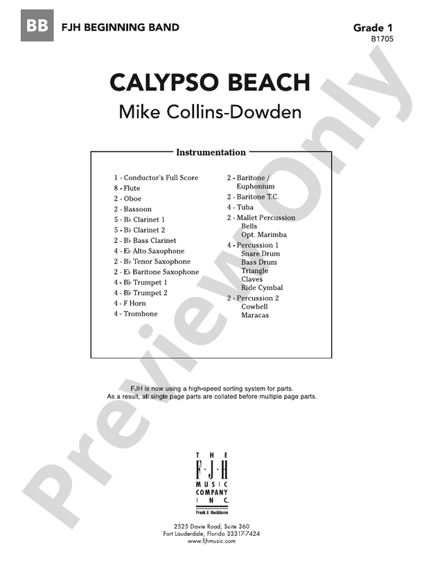 Calypso Beach: Score: Concert Band Score: Mike Collins-Dowden - Digital Sheet Music Download