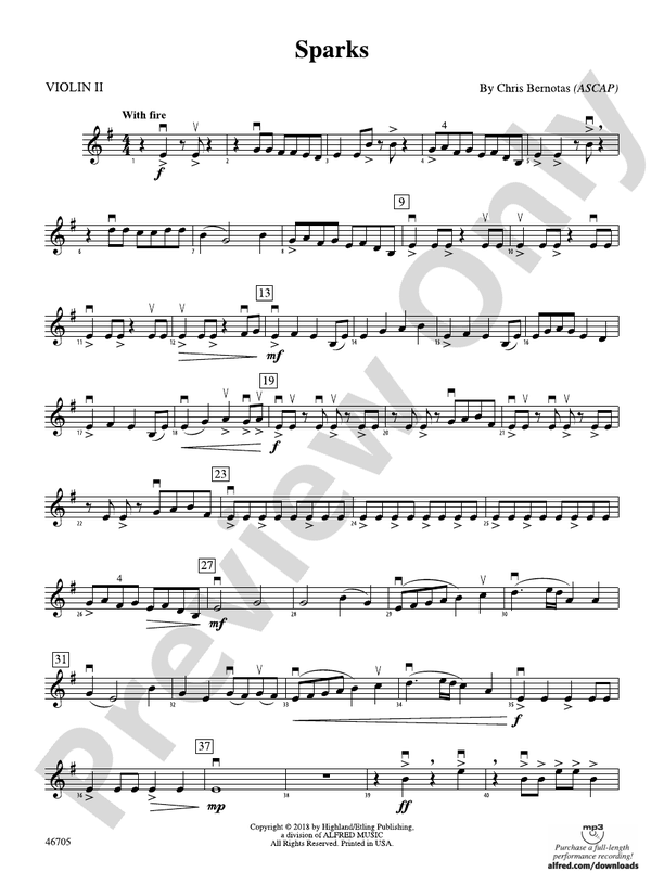 Sparks: 2nd Violin: 2nd Violin Part - Digital Sheet Music Download
