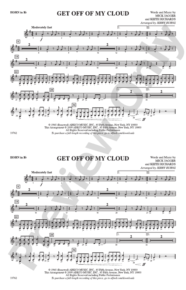 Get Off of My Cloud: Horn in B flat: Horn in B flat Part - Digital ...