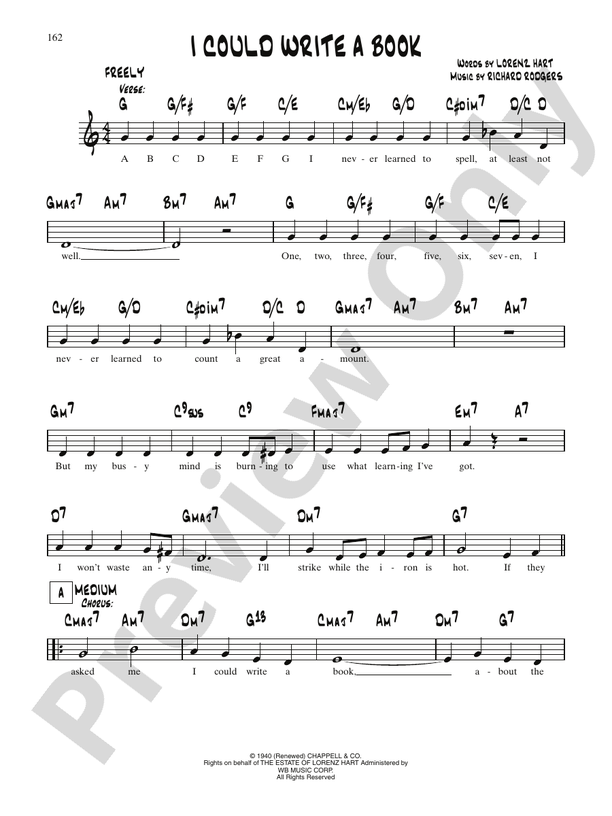 I Could Write A Book (From "Pal Joey"): Piano/Vocal/Chords: Frank ...