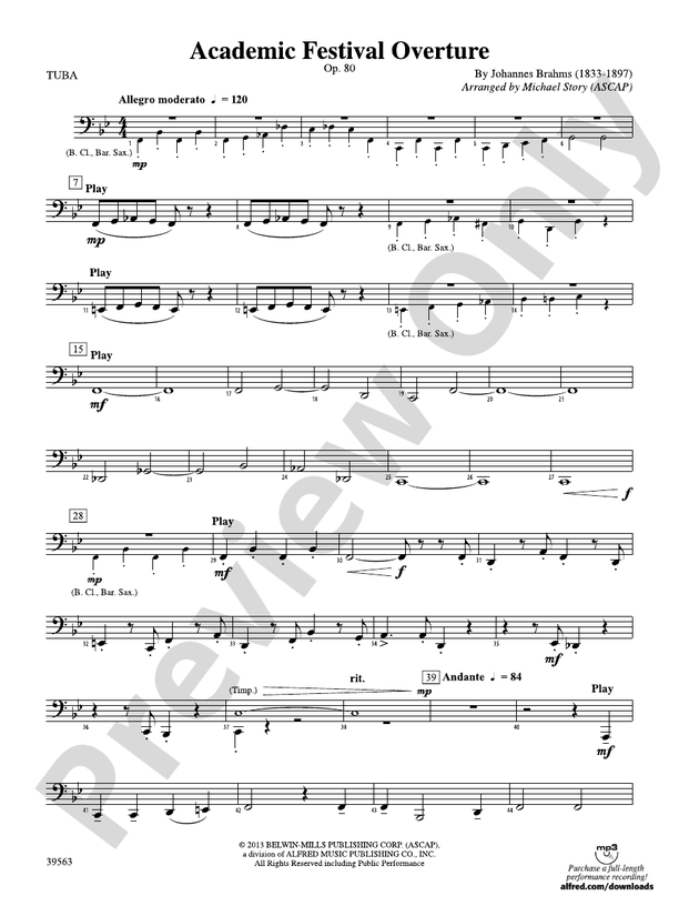 Academic Festival Overture: Tuba: Tuba Part - Digital Sheet Music Download