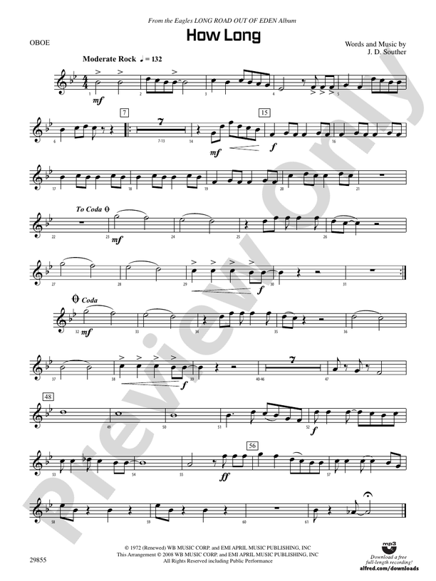 How Long: Oboe: Oboe Part - Digital Sheet Music Download