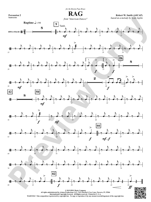 Rag - Mvt. 1 from American Dances: 2nd Percussion: 2nd Percussion Part ...