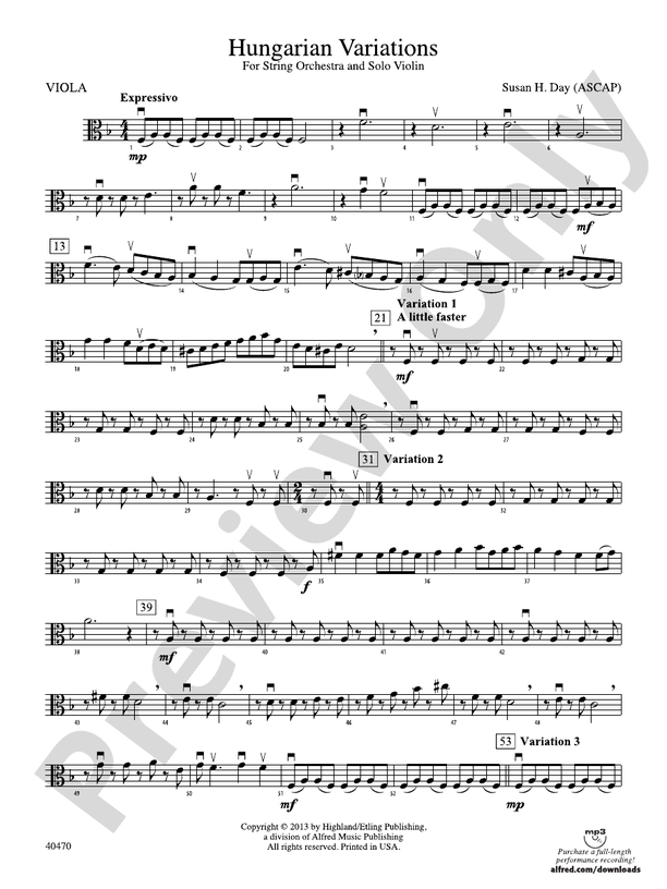 Hungarian Variations: Viola: Viola Part - Digital Sheet Music Download