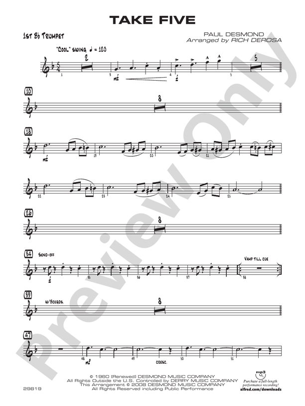 Take Five: 1st B-flat Trumpet: 1st B-flat Trumpet Part - Digital Sheet ...