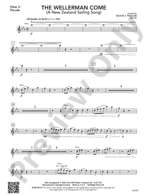 The Wellerman Come: Flute 1 / Piccolo: Flute 1 / Piccolo Part: Travis J ...