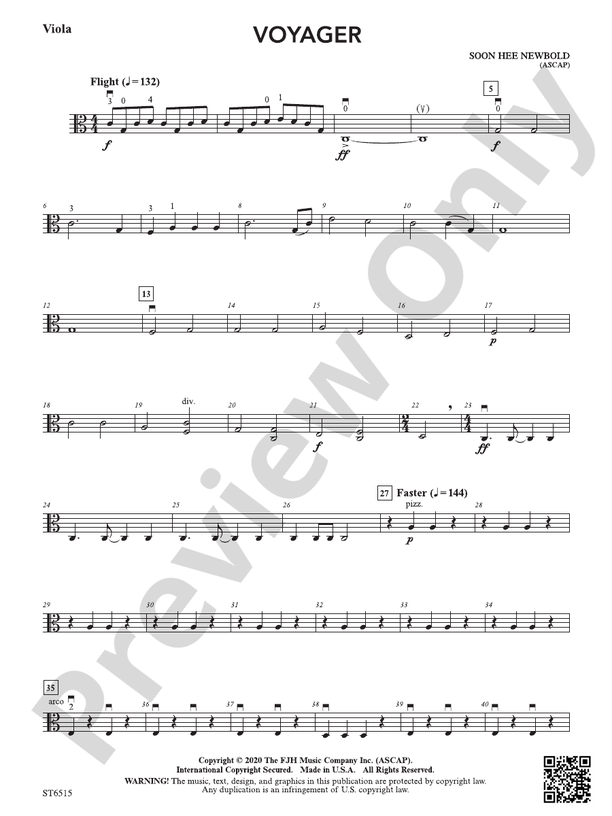 Voyager: Viola: Viola Part: Soon Hee Newbold - Digital Sheet Music Download