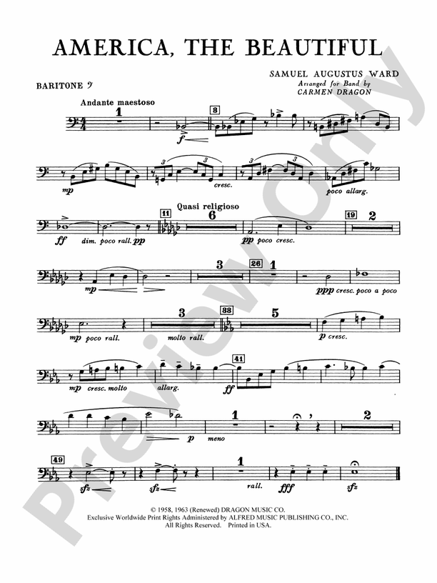 America the Beautiful: Baritone B.C.: Baritone B.C. Part - Digital ...