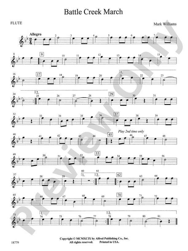 Battle Creek March: Flute: Flute Part - Digital Sheet Music Download
