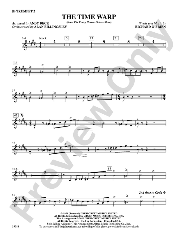 The Time Warp (from The Rocky Horror Picture Show): 2nd B-flat Trumpet ...