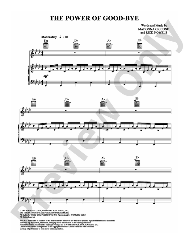 The Power Of Good-Bye: Piano/Vocal/Chords: Madonna - Digital Sheet ...
