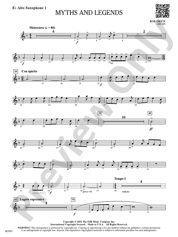 Myths and Legends: E-flat Alto Saxophone 1: E-flat Alto Saxophone 1 ...