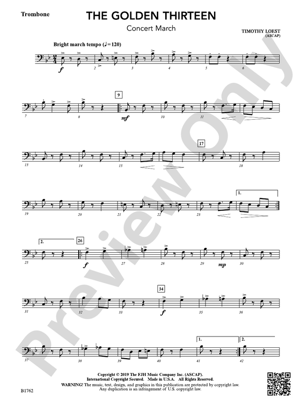 The Golden Thirteen: Trombone: Trombone Part: Timothy Loest - Digital ...