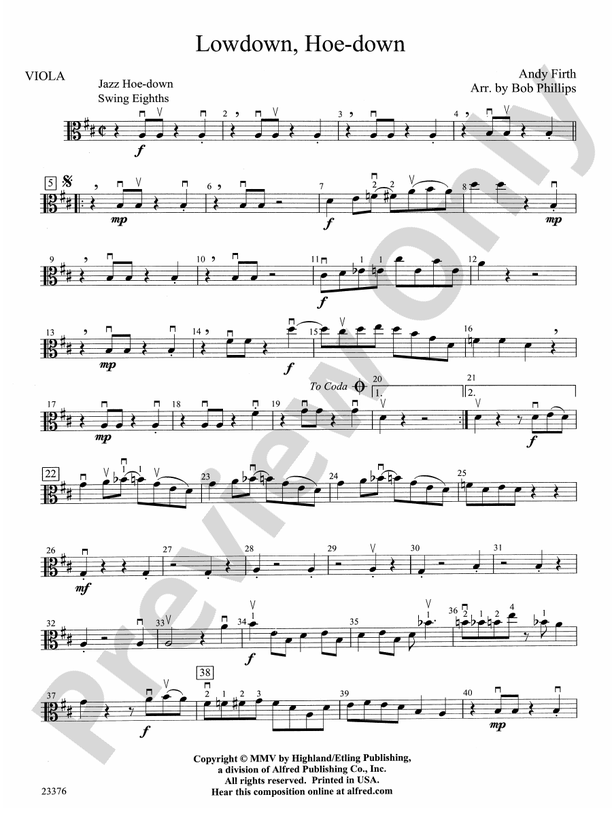 Lowdown, Hoe-down: Viola: Viola Part - Digital Sheet Music Download