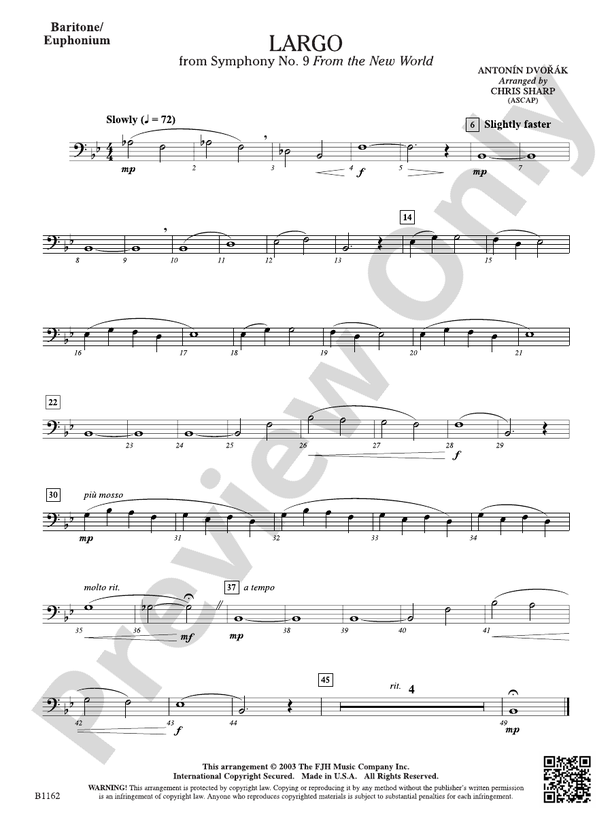 Largo from Symphony No. 9: Baritone/Euphonium: Baritone/Euphonium Part ...
