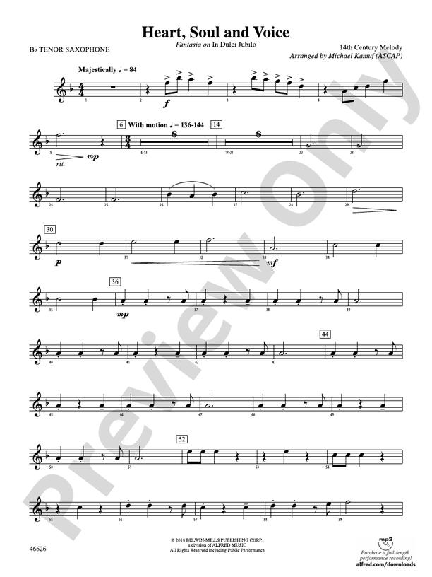 Heart, Soul, and Voice: B-flat Tenor Saxophone: B-flat Tenor Saxophone Part - Digital Sheet ...