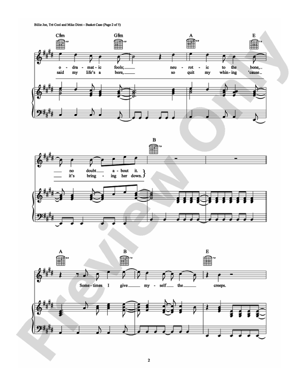 Basket Case: Piano/Vocal/Chords: Green Day - Digital Sheet Music Download