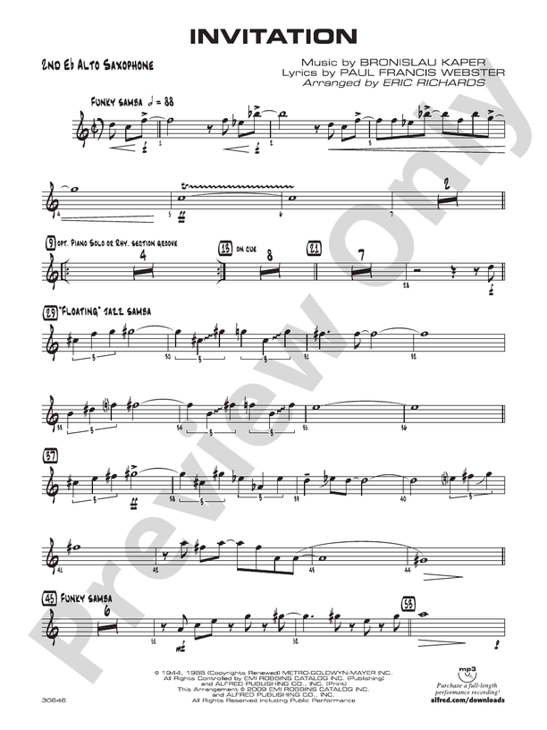 Invitation: 2nd E-flat Alto Saxophone: 2nd E-flat Alto Saxophone Part - Digital Sheet Music Download