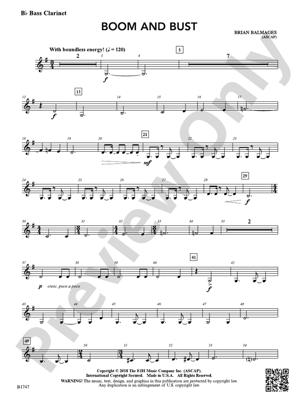 Boom and Bust: B-flat Bass Clarinet: B-flat Bass Clarinet Part: Brian ...