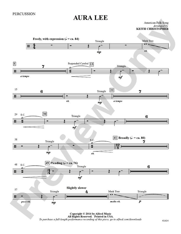 Aura Lee: Percussion: Percussion Part - Digital Sheet Music Download