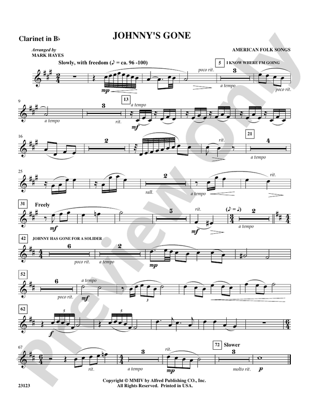 Johnny's Gone: 1st B-flat Clarinet: 1st B-flat Clarinet Part - Digital ...