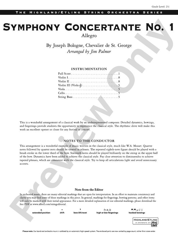 Symphony Concertante No. 1: String Orchestra Conductor Score & Parts ...
