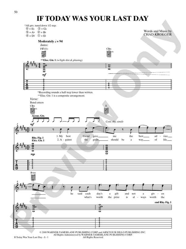 If Today Was Your Last Day: Guitar: Nickelback - Digital Sheet Music ...